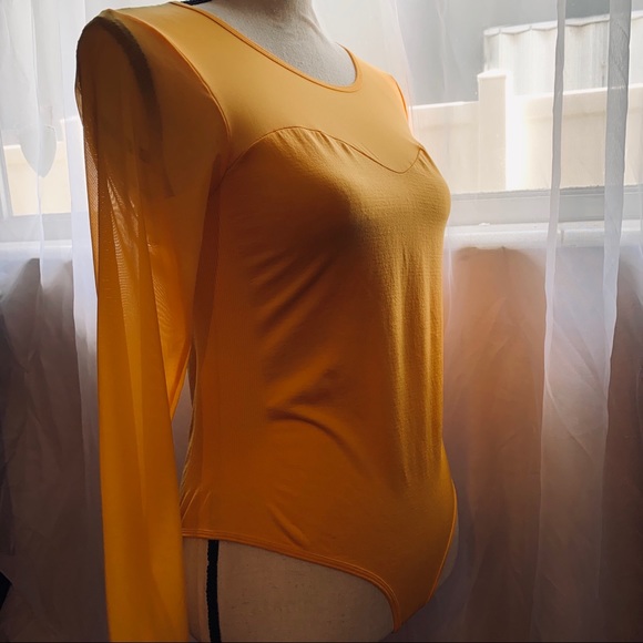 MadRag | Tops | Yellow Sheer Top And Sleeves Thong Bodysuit | Poshmark